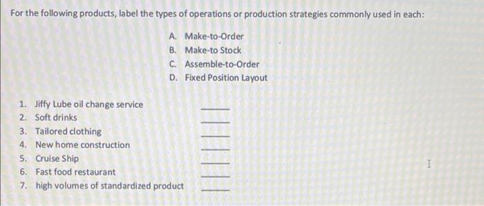 Solved For the following products, label the types of | Chegg.com