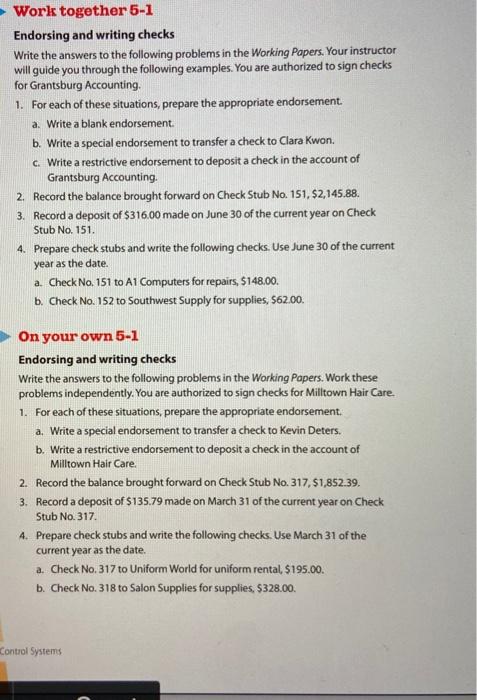 Work together 5-2 Reconciling a bank statement and | Chegg.com