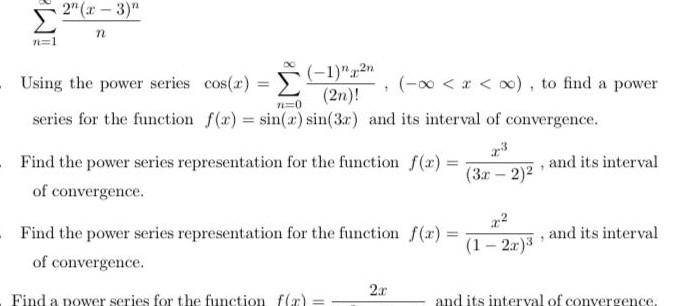 Solved ∑n=1∞n2n(x−3)n Using the power series | Chegg.com
