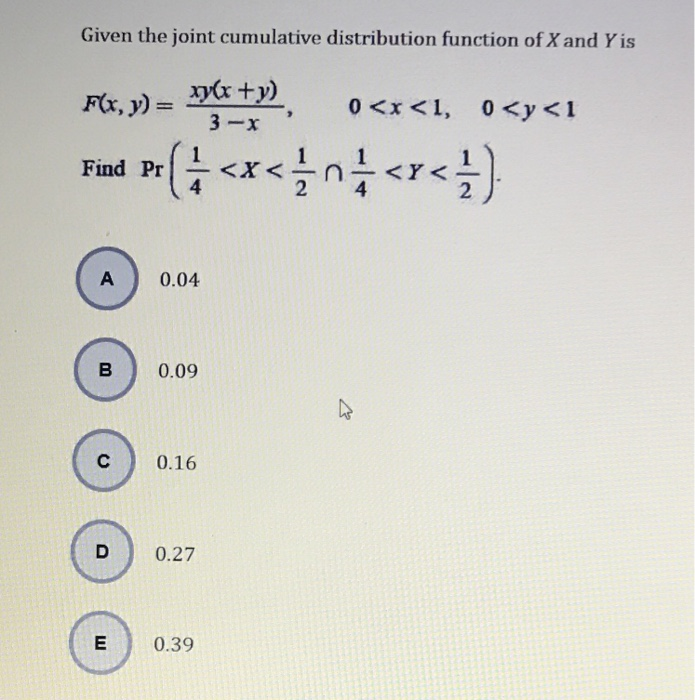 Solved Given the joint cumulative distribution function of X | Chegg.com