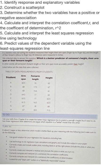 Solved 1. Identify response and explanatory variables 2. | Chegg.com