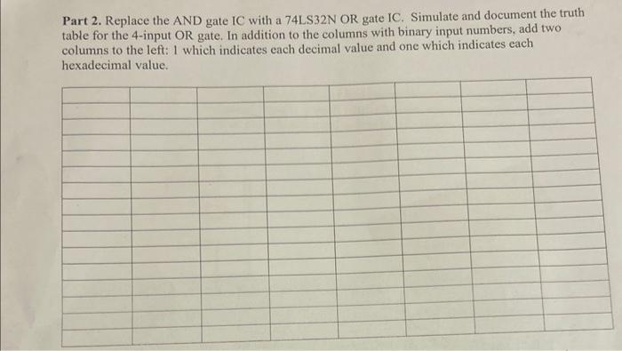 Part 2. Replace the AND gate IC with a 74LS32N OR | Chegg.com