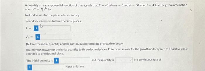 Solved A quantity P is an exponential function of time t, | Chegg.com