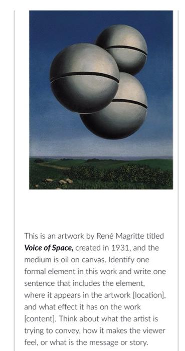 This is an artwork by René Magritte titled Voice of | Chegg.com