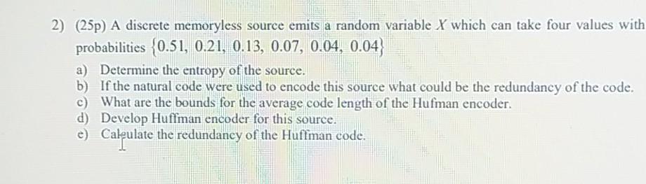 Solved 2) (25p) A discrete memoryless source emits a random | Chegg.com