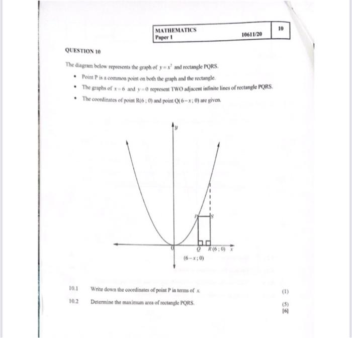 Solved 10611/20 MATHEMATICS Paper1 QUESTION 10 The diagram | Chegg.com