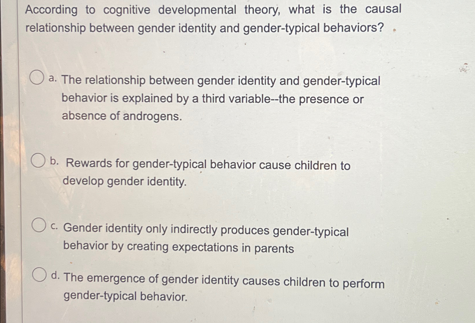 Solved According to cognitive developmental theory, what is | Chegg.com