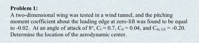 Solved Problem 1: A two-dimensional wing was tested in a | Chegg.com