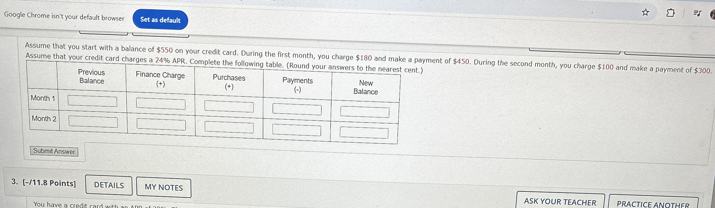 Solved Assume that you start with a balance of $550 ﻿on your | Chegg.com