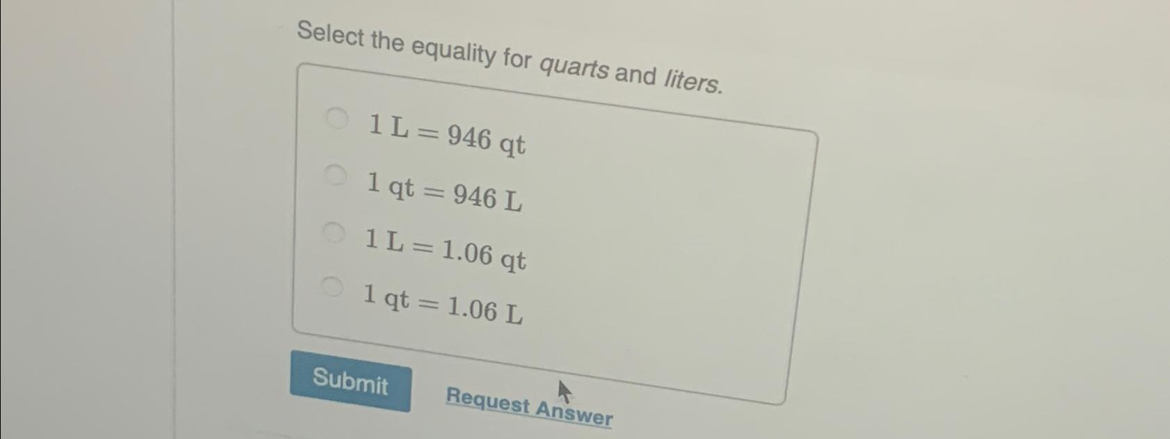 Solved Select the equality for quarts and | Chegg.com