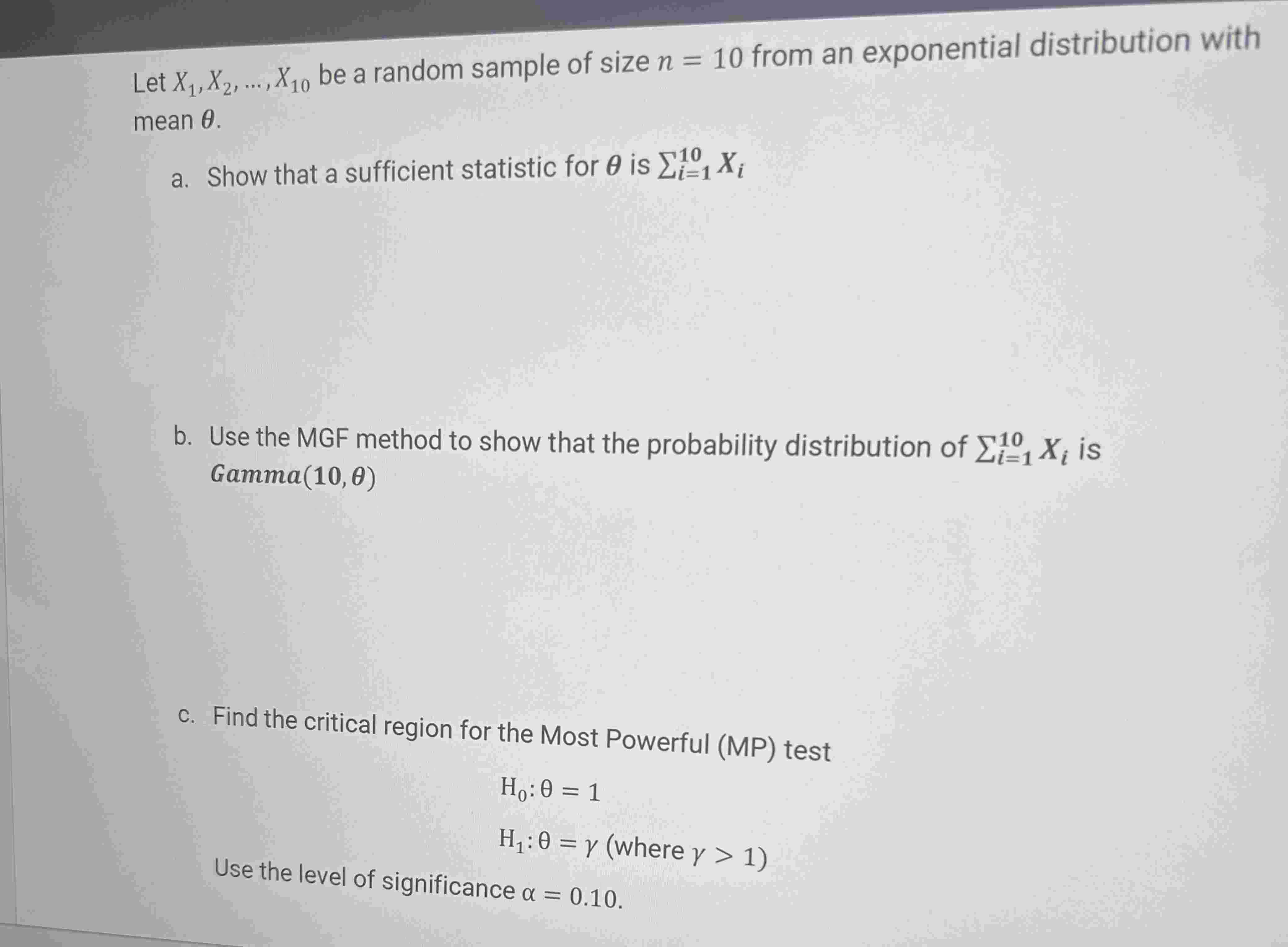 Solved Let x_(1),x_(2),dots,x_(10) ﻿be a random sample of | Chegg.com