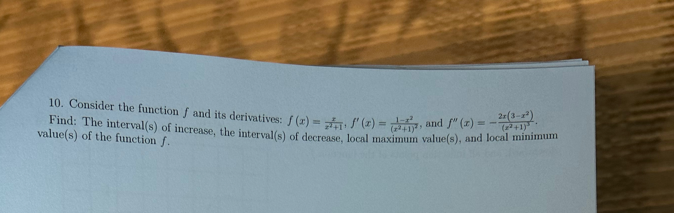 Solved Consider the function f ﻿and its derivatives: | Chegg.com