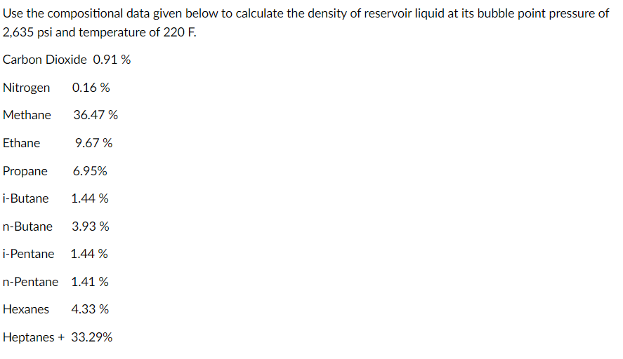 Use the compositional data given below to calculate | Chegg.com