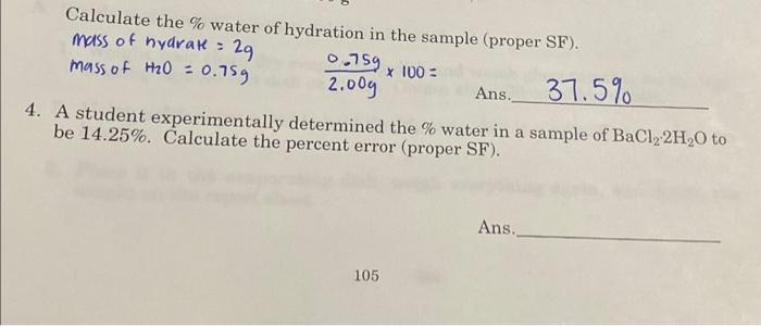 Solved Calculate the % water of hydration in the sample | Chegg.com