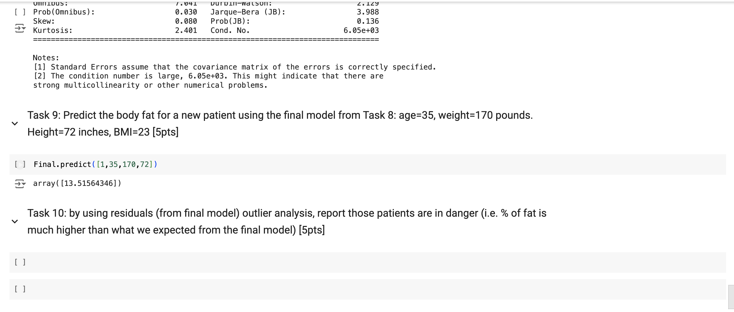 Solved Task 10: by using residuals (from final model) | Chegg.com