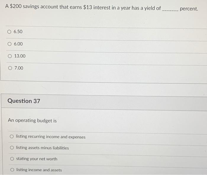 Solved A $200 savings account that earns $13 interest in a | Chegg.com