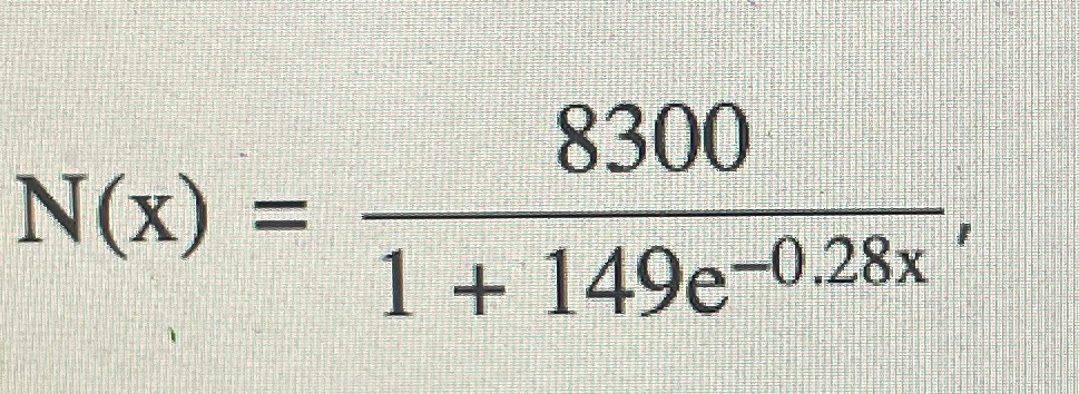 Solved what is the derivative of N(x)=83001+149e-0.28x | Chegg.com