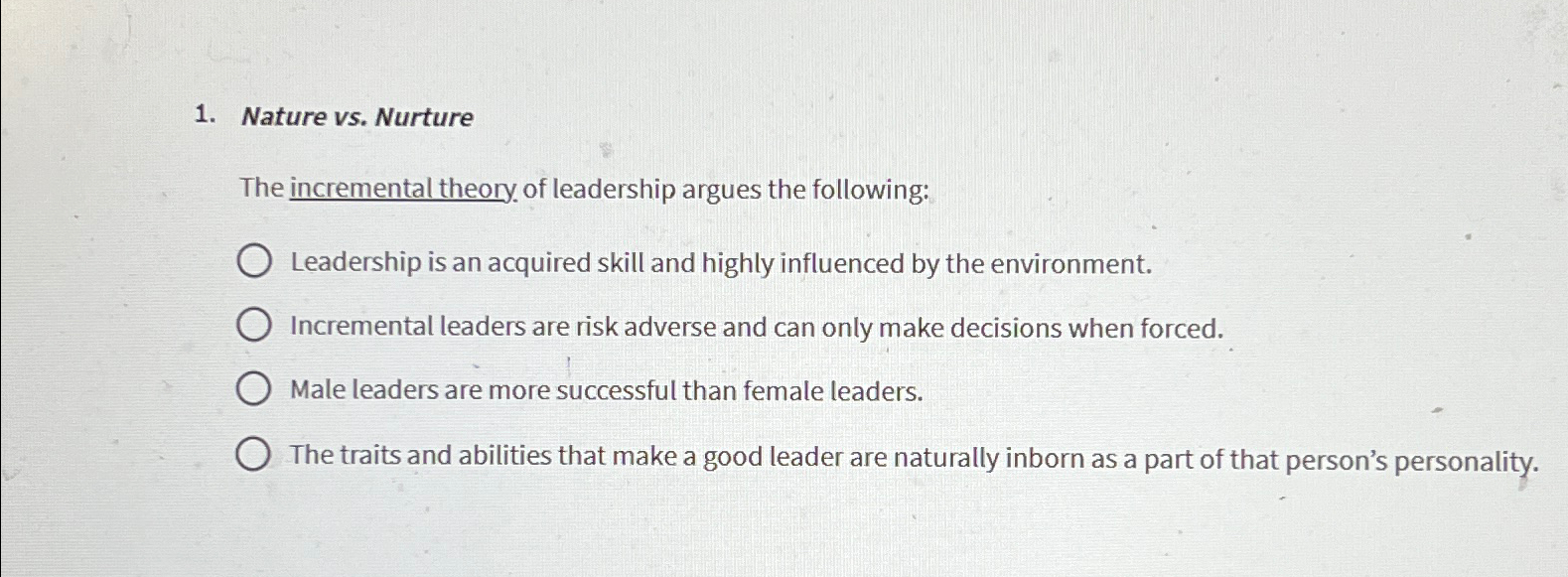 Solved Nature vs. ﻿NurtureThe incremental theory of | Chegg.com