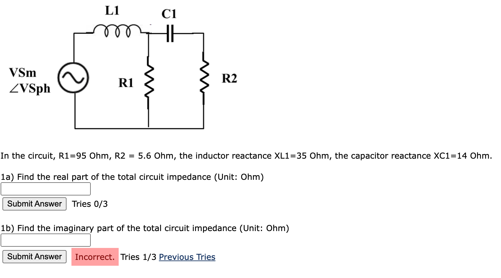 Solved In the circuit, R1=95Ohm,R2=5.6Ohm, the inductor | Chegg.com