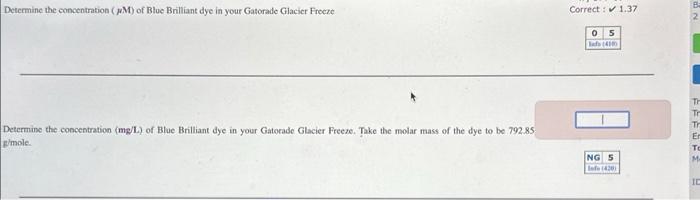 Solved Determine the concentration ( μ M) of Blue Brilliant | Chegg.com