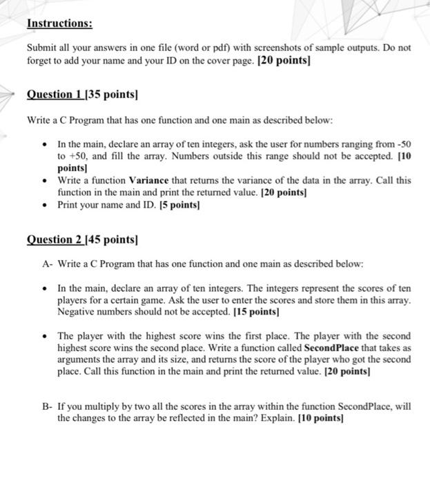 Solved Instructions: Submit all your answers in one file | Chegg.com