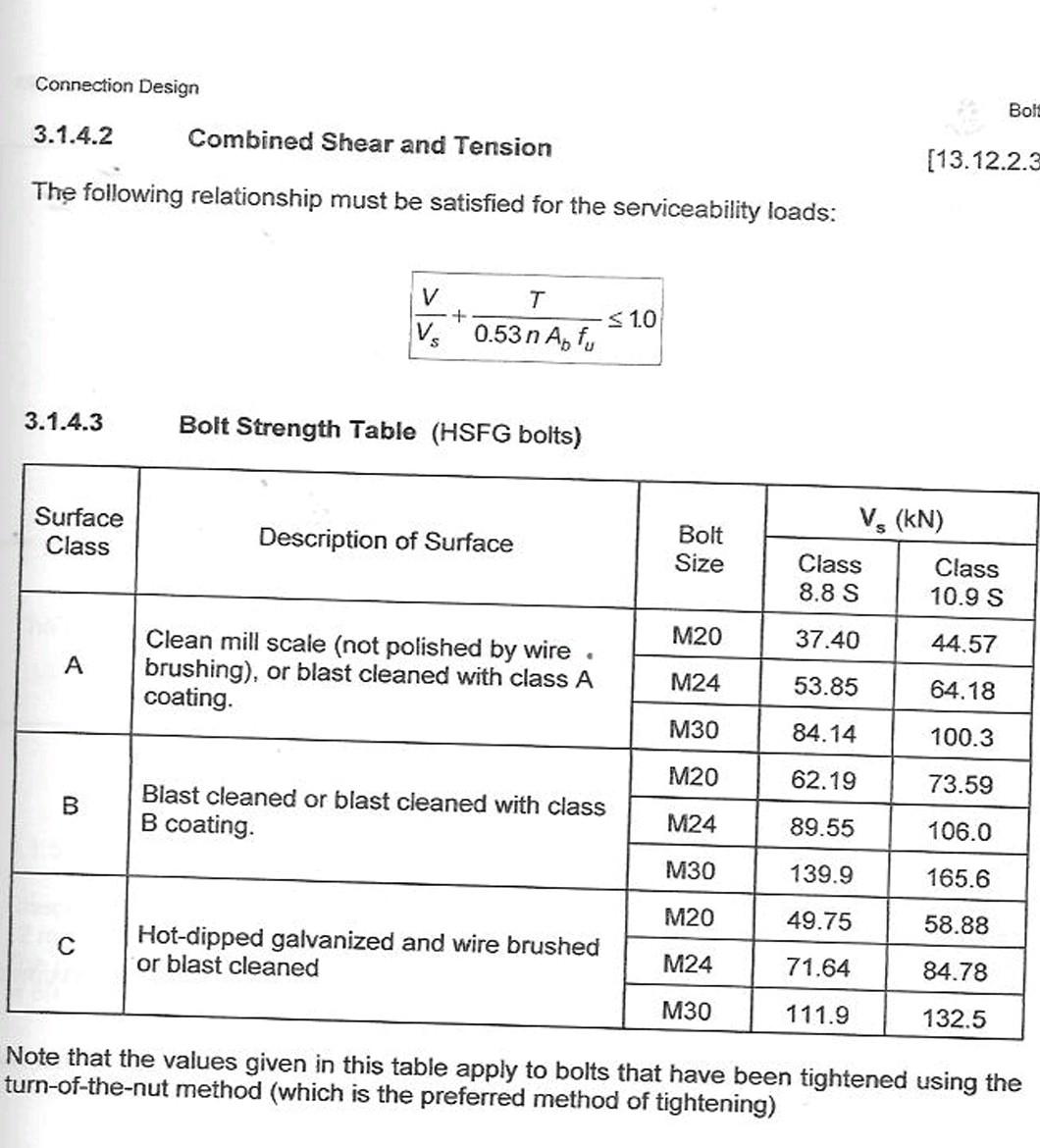 Solved Connection Design Bolt 3.1.4.2 Combined Shear and | Chegg.com
