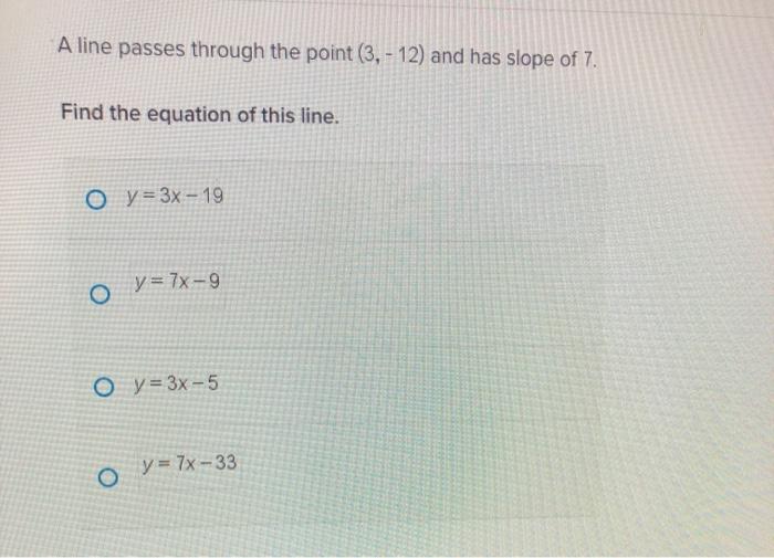Solved A line passes through the point (3, -12) and has | Chegg.com