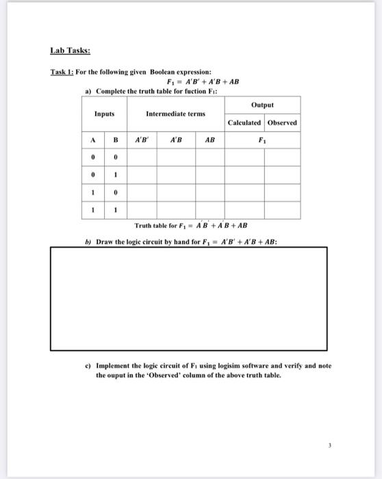 Solved Task 1: For the following given Boolean expression: | Chegg.com