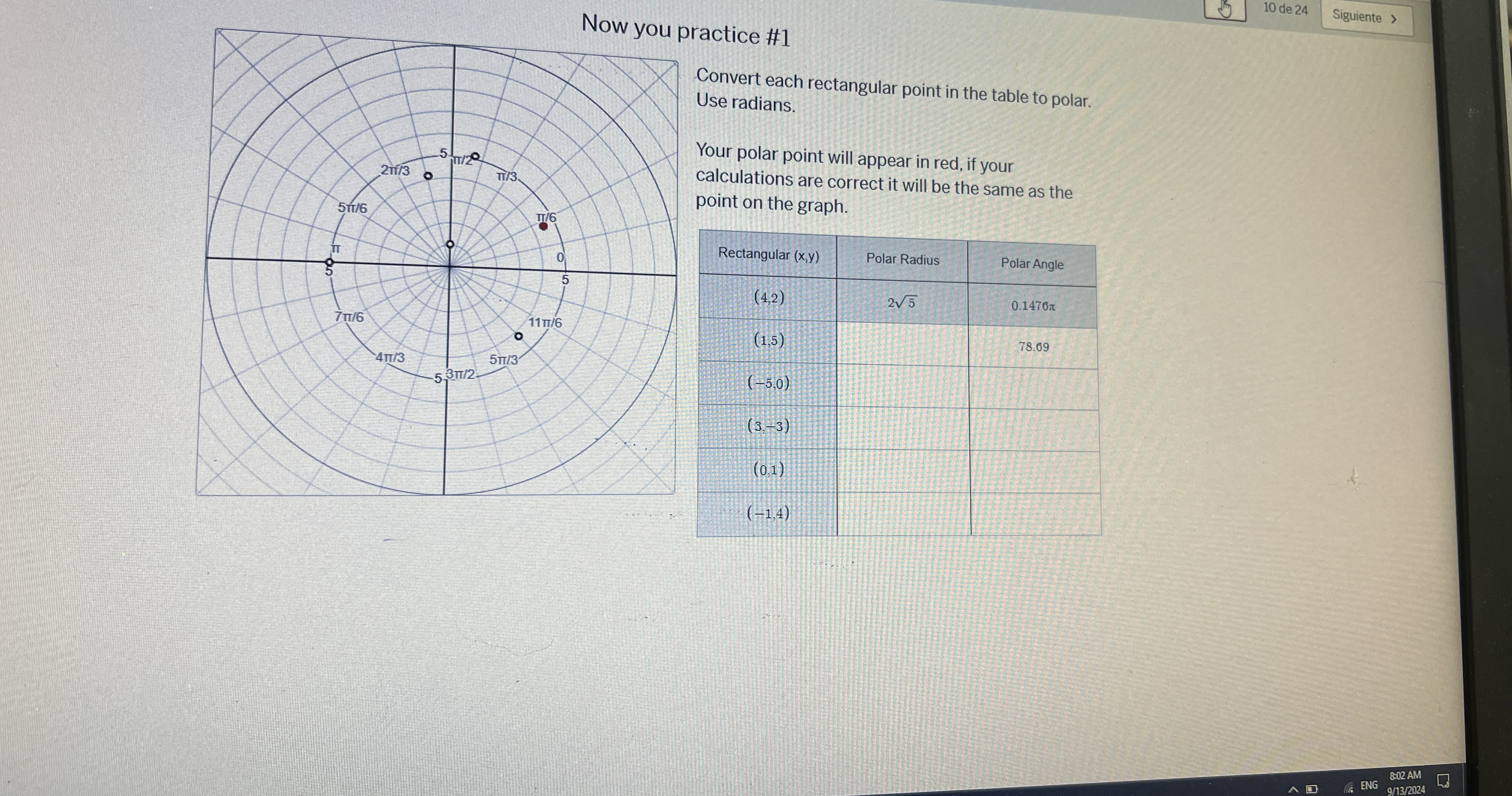 Solved Convert each rectangular point in the table to | Chegg.com