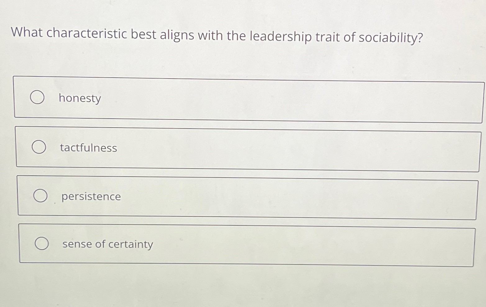 Solved What characteristic best aligns with the leadership | Chegg.com