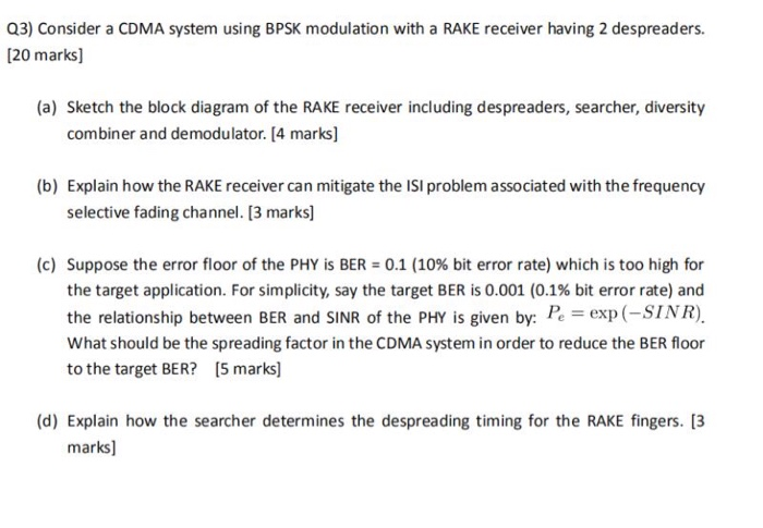 Q3) Consider a CDMA system using BPSK modulation with | Chegg.com