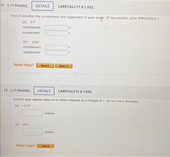 Solved Find If Possible The Complement And Supplement Of