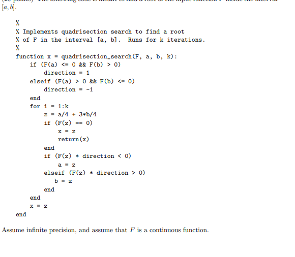 Solved a,b.%% ﻿Implements quadrisection search to find a | Chegg.com