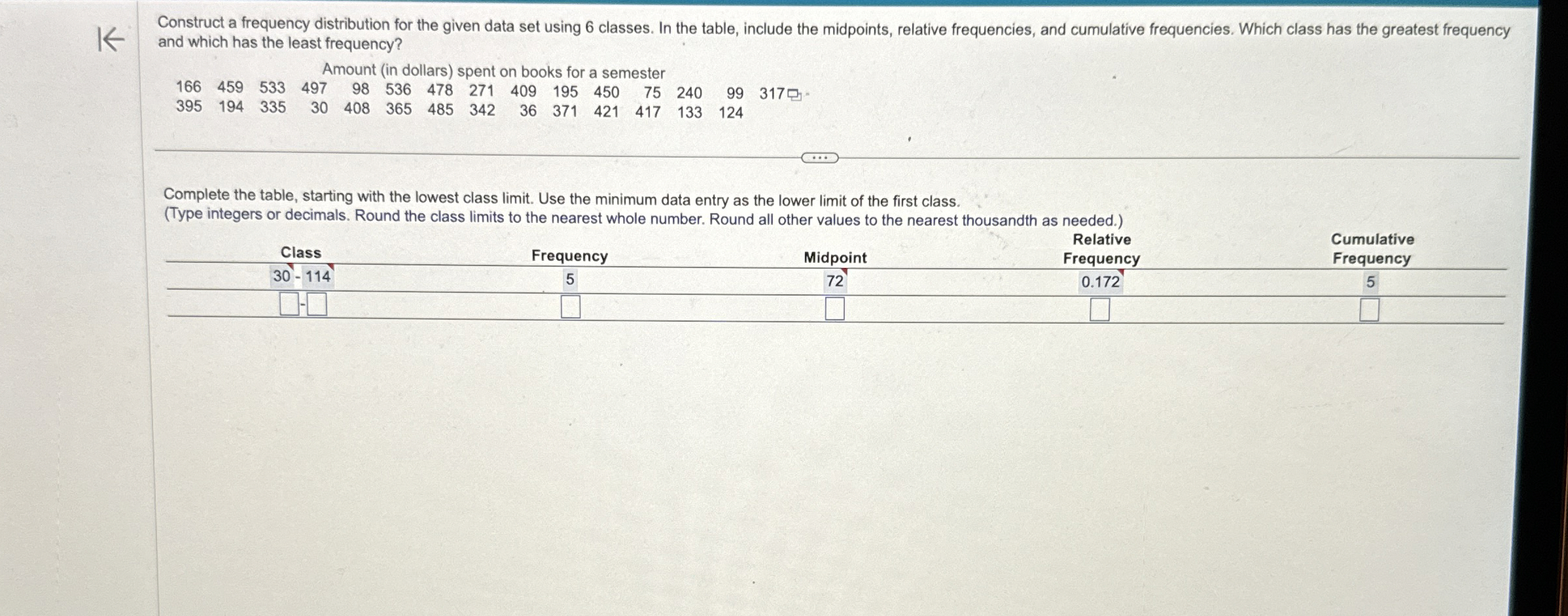 Solved Construct a frequency distribution for the given data | Chegg.com