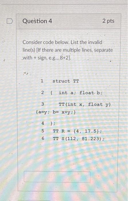 Solved Consider code below. List the invalid line(s) [If | Chegg.com