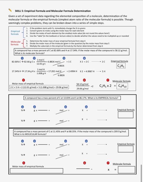 Solved SKILL 5: Empirical Formula and Molecular Formula | Chegg.com