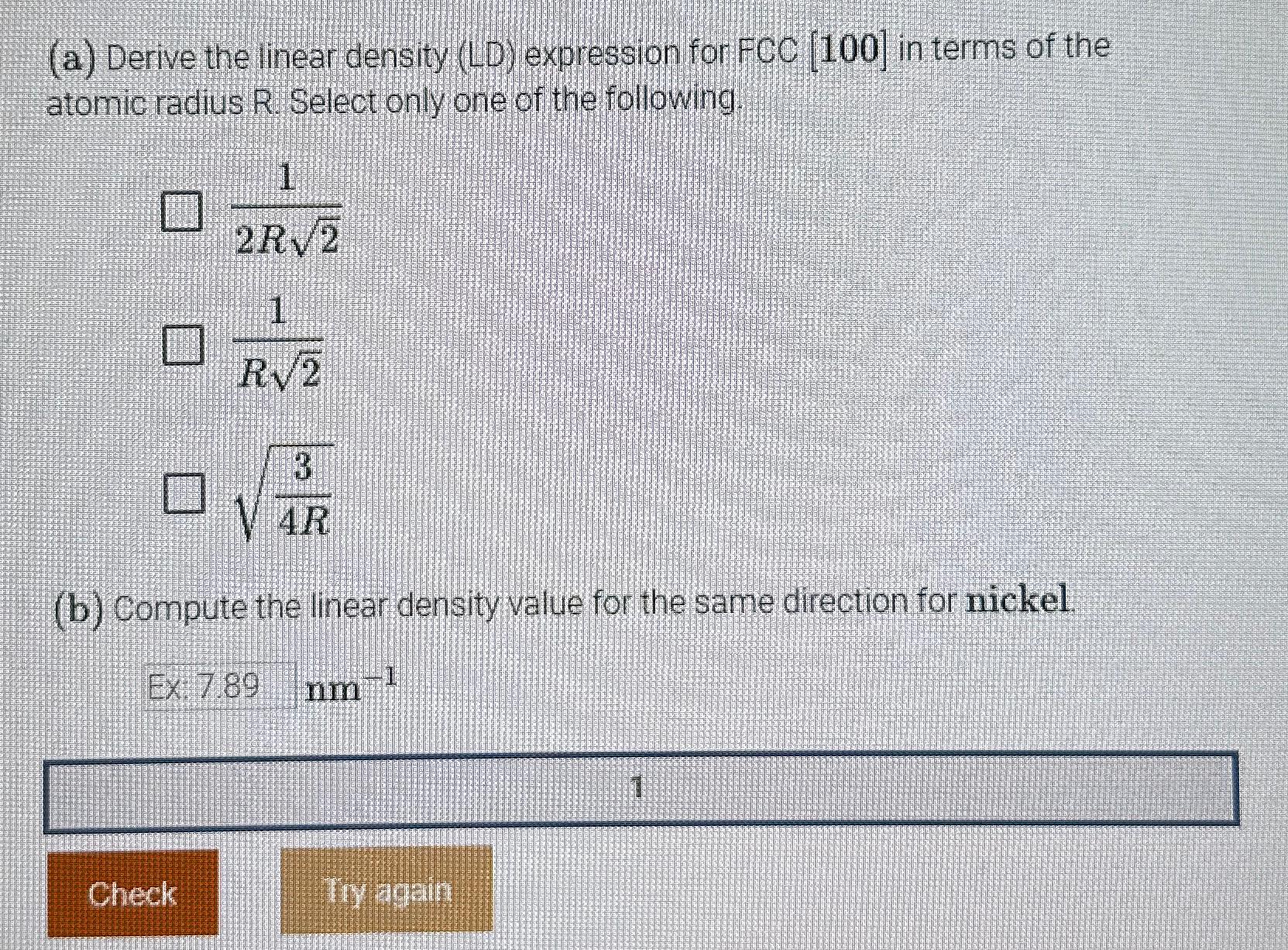 Solved (a) ﻿Derive the linear density (LD) ﻿expression for | Chegg.com