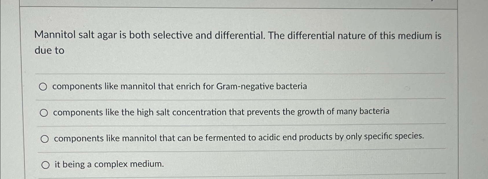 Solved Mannitol salt agar is both selective and | Chegg.com