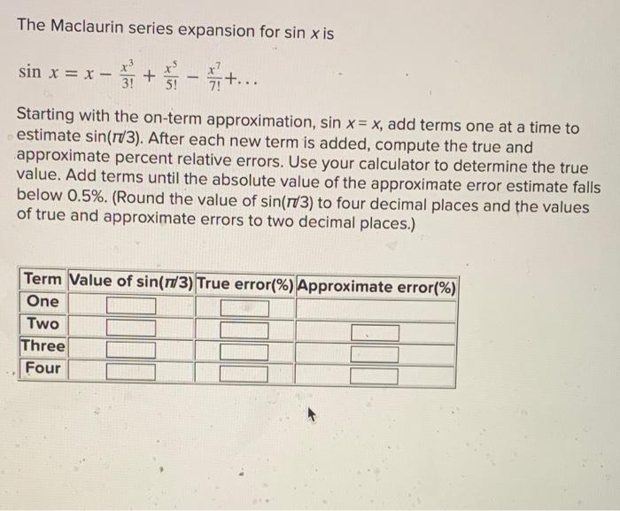 Solved The Maclaurin series expansion for sin xis sin x= x - | Chegg.com