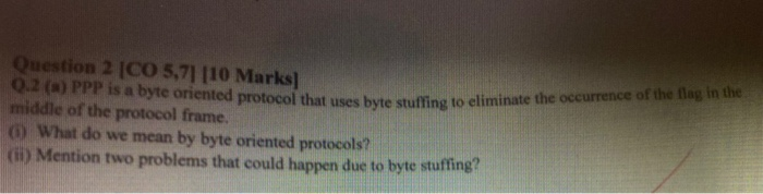 Solved Question 2 (CO 5,71 [10 Marks) 0.2 (a) PPP is a byte | Chegg.com