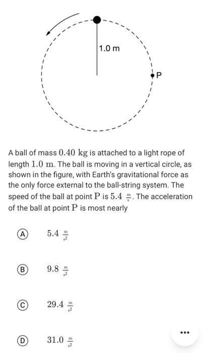 Solved A ball of mass 0.40 kg is attached to a light rope of | Chegg.com