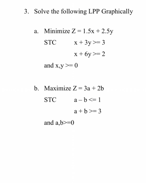 Solved 3. Solve the following LPP Graphically a. Minimize Z= | Chegg.com