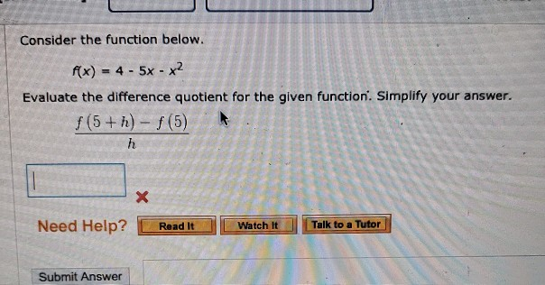 Solved Consider the function below. f(x) = 4 - 5x - x² | Chegg.com