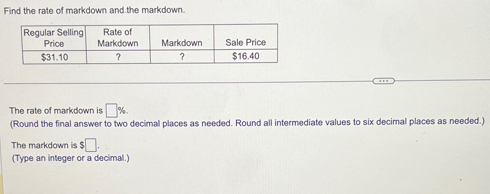 Solved Find the rate of markdown and the | Chegg.com