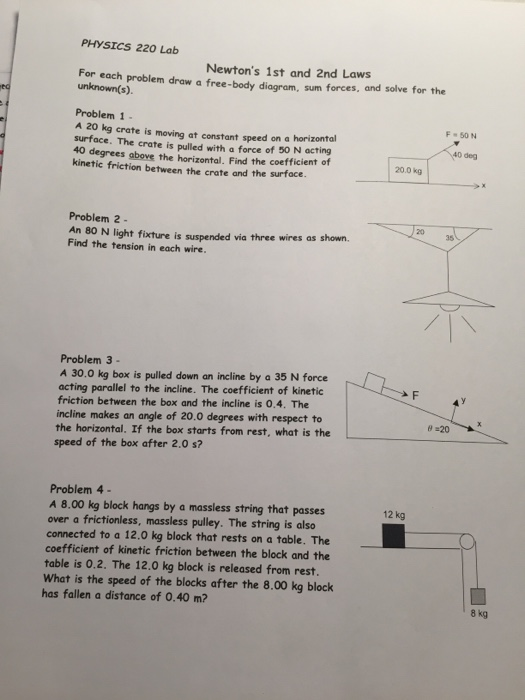 Solved ed PHYSICS 220 Lab Newton's 1st and 2nd Laws For each | Chegg.com