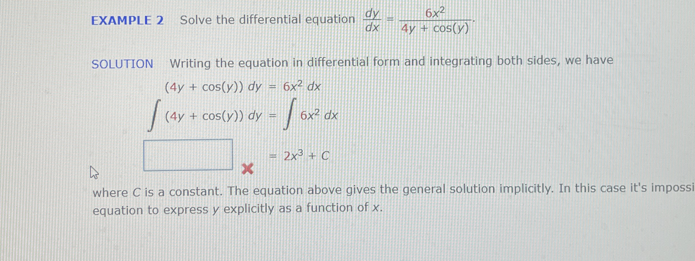 Solved EXAMPLE 2 ﻿Solve the differential equation | Chegg.com