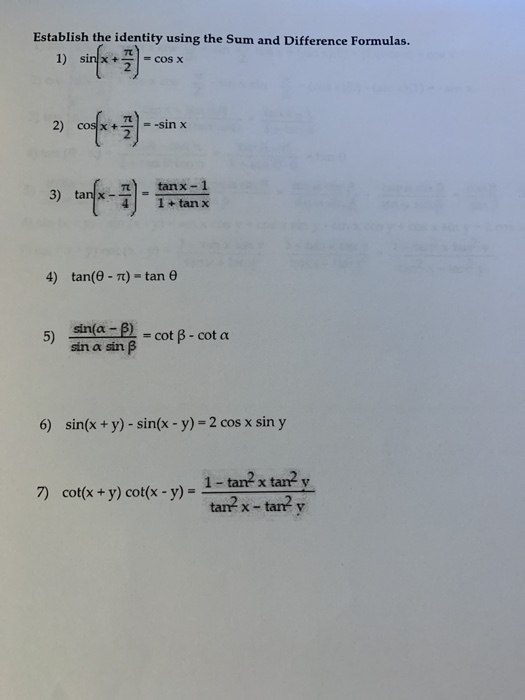 Solved Establish the identity using the Sum and Difference | Chegg.com