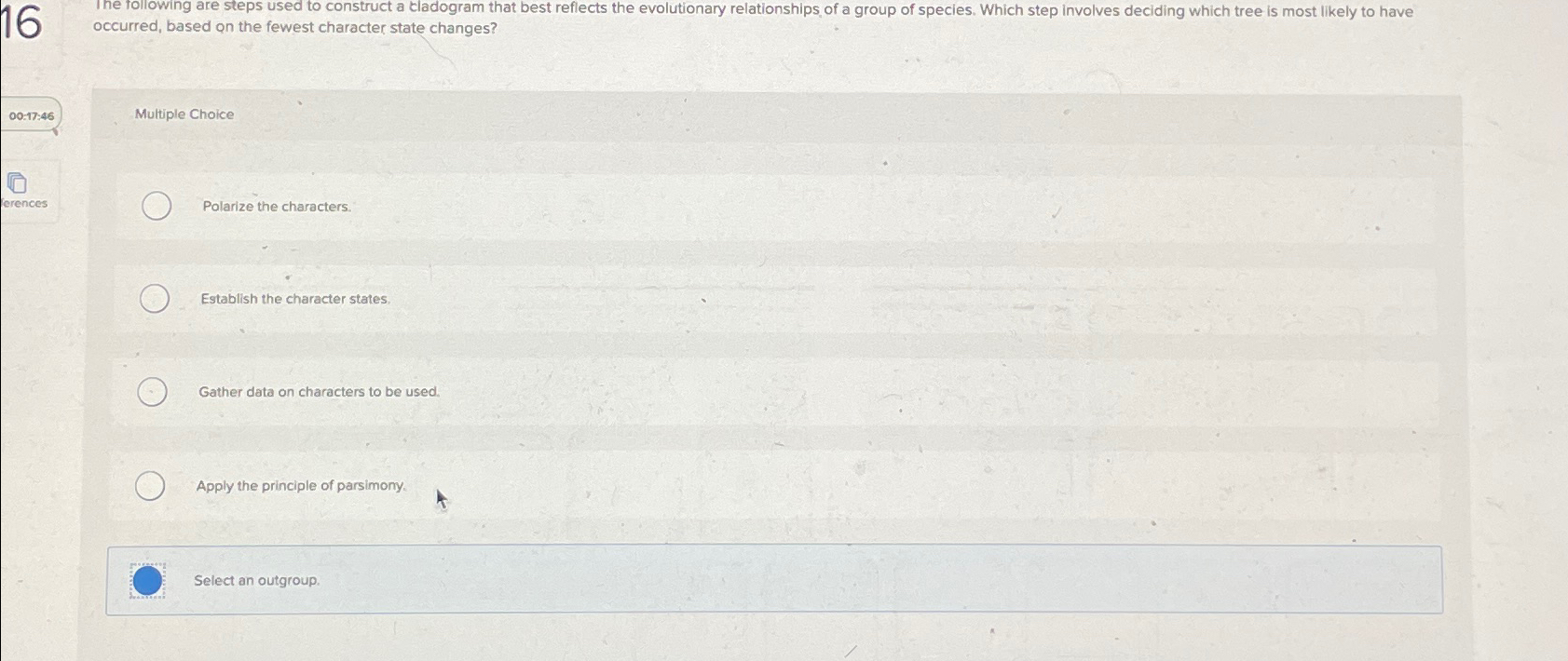 Solved 16occurred, based on the fewest character state | Chegg.com