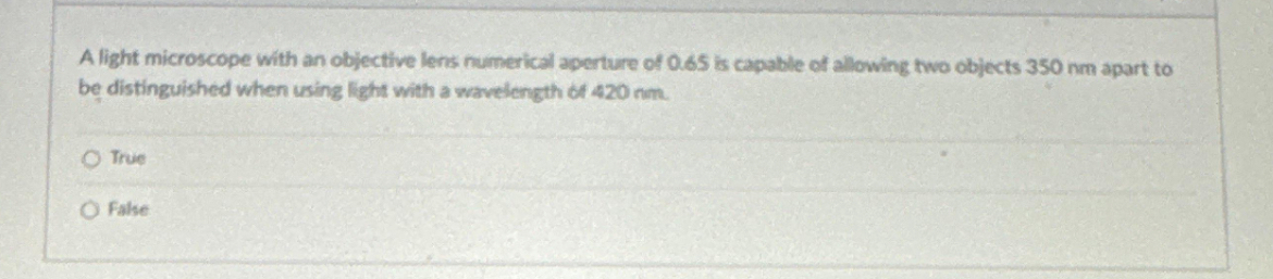 Solved A light microscope with an objective lens numerical | Chegg.com