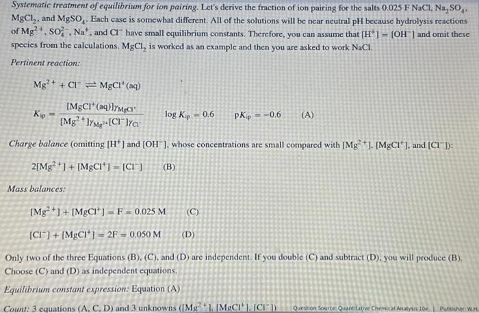 Systematic treatment of equilibrium for ion pairing. | Chegg.com